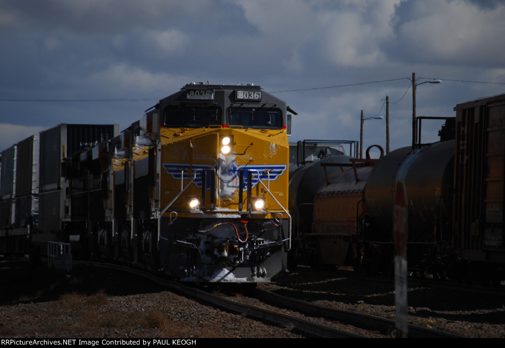 With A Fresh Coating of New Snow on Her Crew Cab Door UP 8036 Leads Her Sister AC's UP 8035 and ...